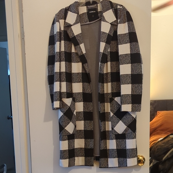 Express | Jackets & Coats | Express Black And White Checkered Trench ...